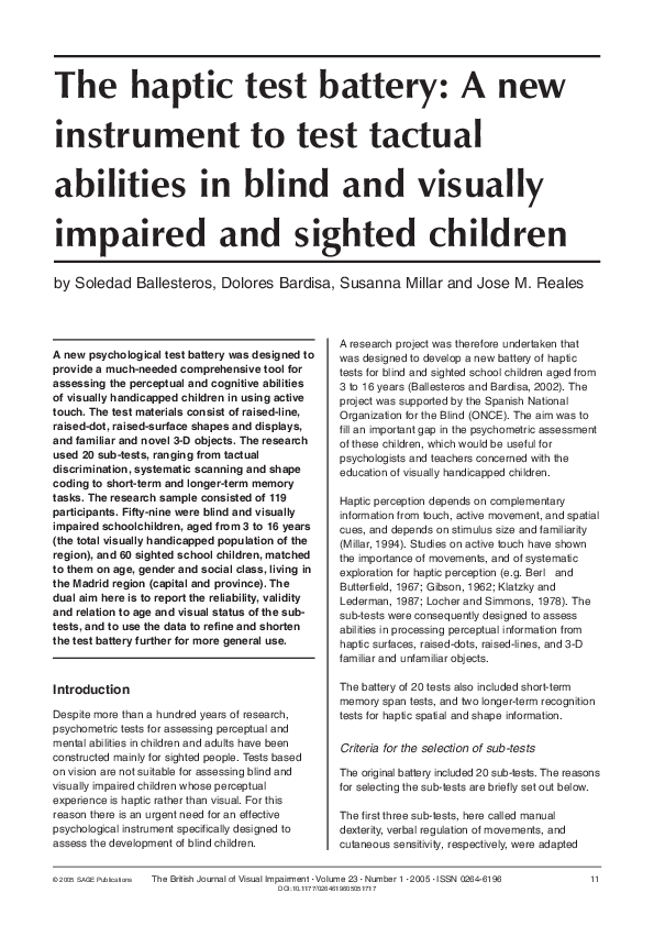 (PDF) The haptic test battery: A new instrument to test tactual ...