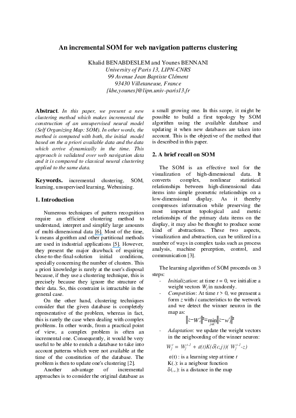(PDF) An incremental SOM for web navigation patterns clustering