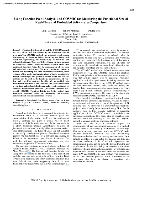 Pdf Using Function Point Analysis And Cosmic For Measuring The Functional Size Of Real Time
