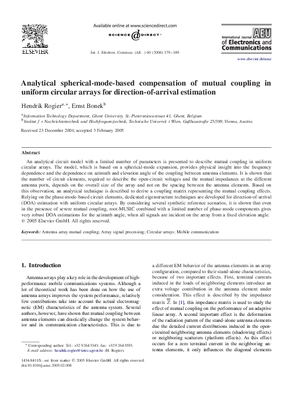 Pdf Mutual Coupling Compensation In Receiving Antenna Arrays Sana