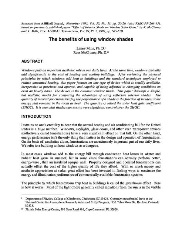 (PDF) The Benefits of Using Window Shades