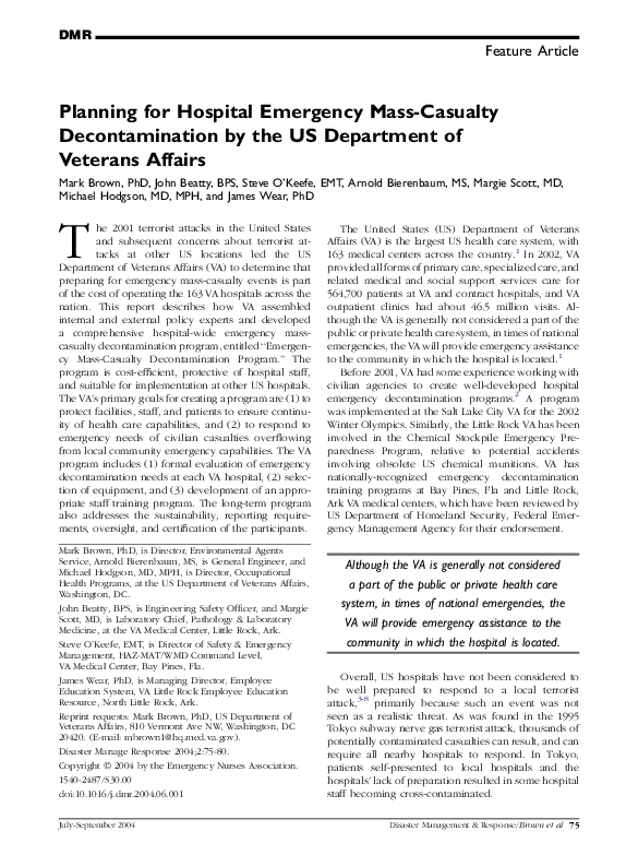 (PDF) Planning for hospital emergency mass-casualty decontamination by the US department of ...
