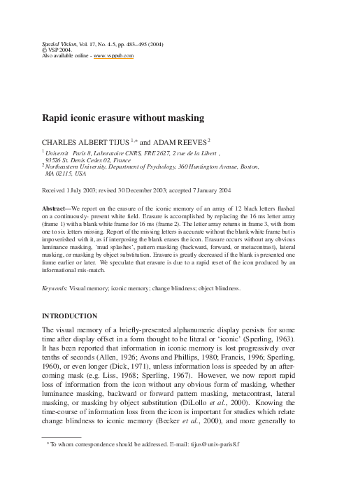 (PDF) Rapid iconic erasure without masking