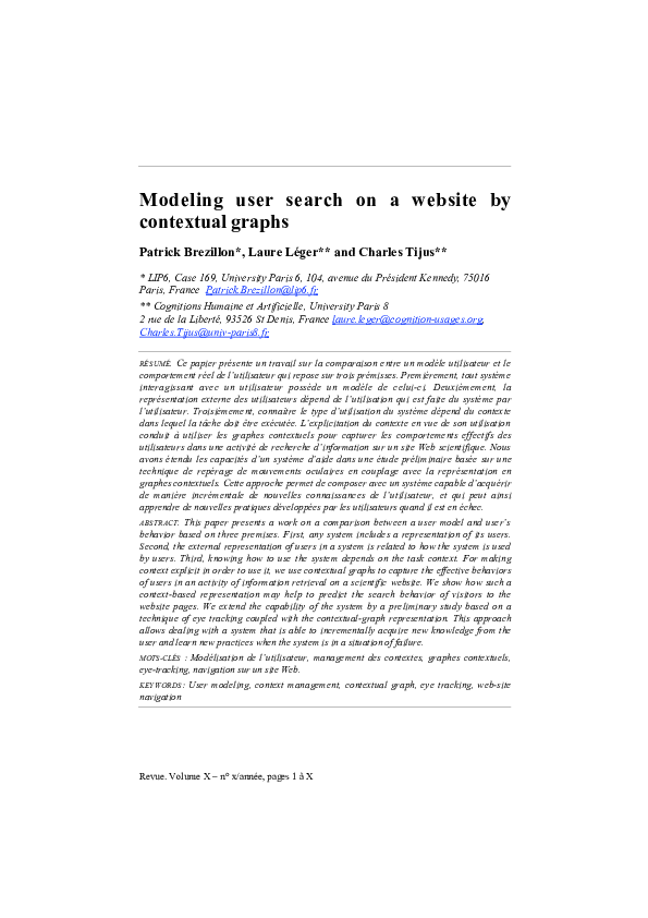 Pdf Modeling User Search On A Website By Contextual Graphs 