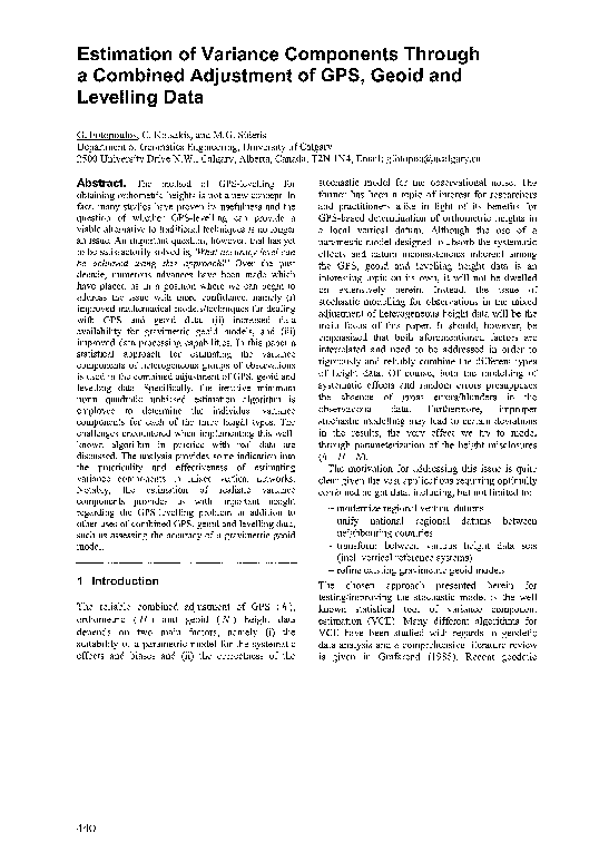 Pdf Estimation Of Variance Components Through A Combined Adjustment Of Gps Geoid And