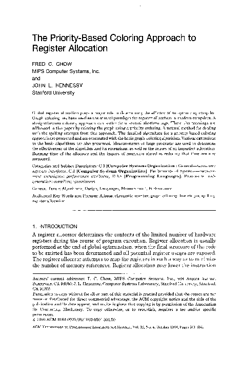 (PDF) The Priority Based Coloring Approach to Register Allocation