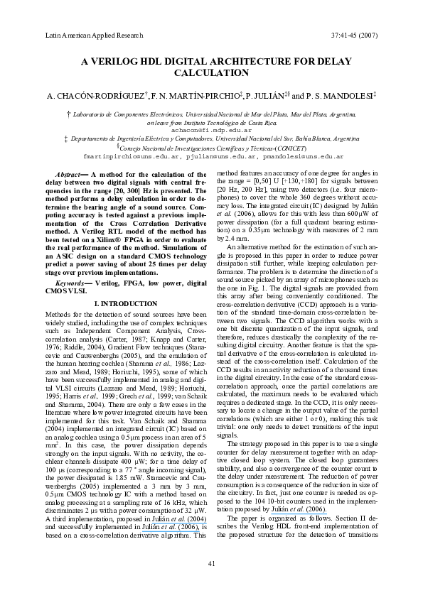 Pdf A Verilog Hdl Digital Architecture For Delay Calculation