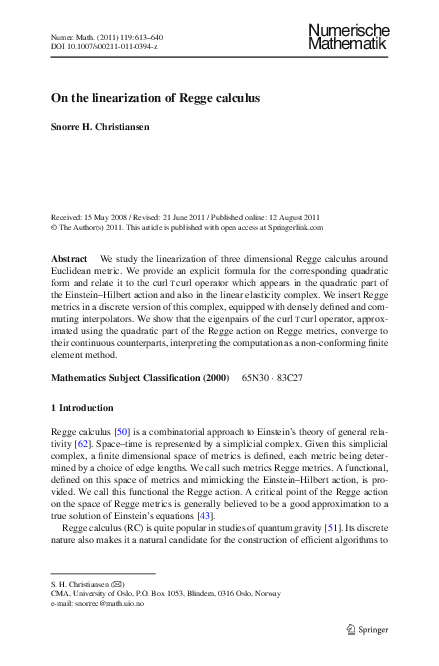 (PDF) On the linearization of Regge calculus