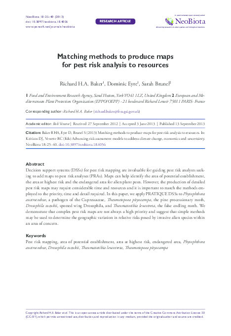 (PDF) Matching methods to produce maps for pest risk analysis to resources