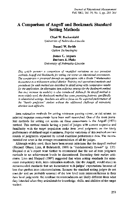 (PDF) A Comparison of Angoff and Bookmark Standard Setting Methods