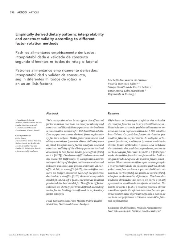 Pdf Empirically Derived Dietary Patterns Interpretability And Construct Validity According To