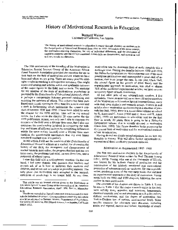 (PDF) History of motivational research in education