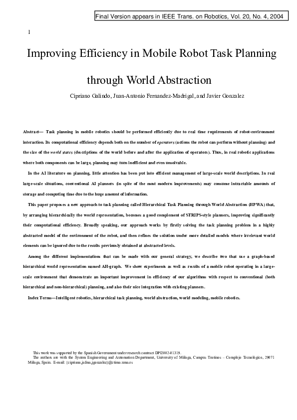 Pdf Improving Efficiency In Mobile Robot Task Planning Through World Abstraction