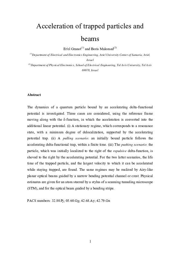 (PDF) Acceleration of trapped particles and beams | Boris Malomed ...
