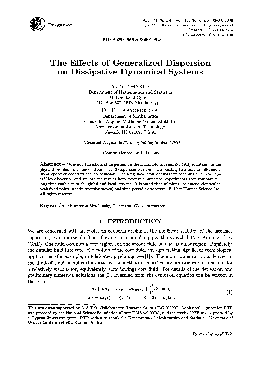 (PDF) The effects of generalized dispersion on dissipative dynamical ...