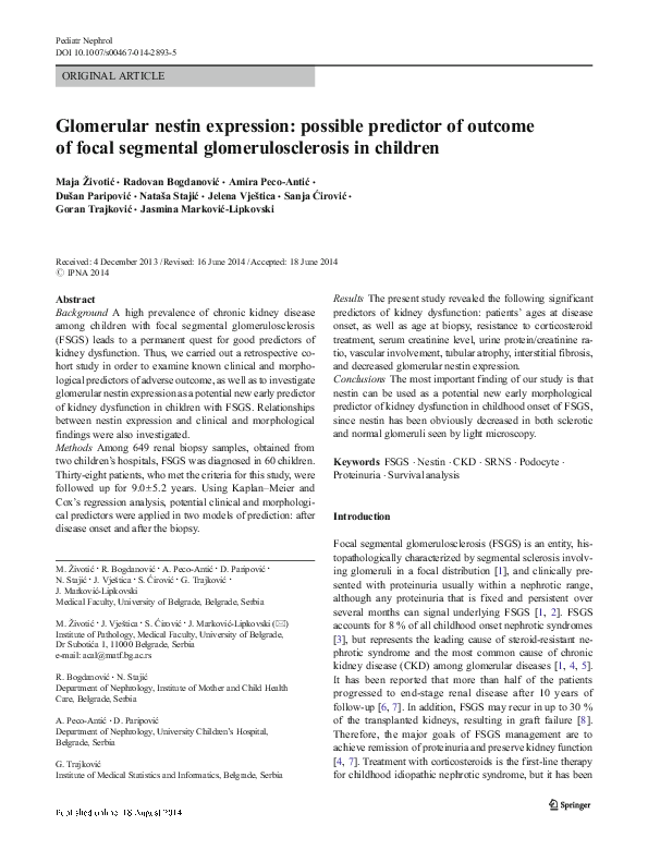 (PDF) Glomerular nestin expression: possible predictor of outcome of ... (PDF) Glomerular nestin expression: possible predictor of outcome of ...