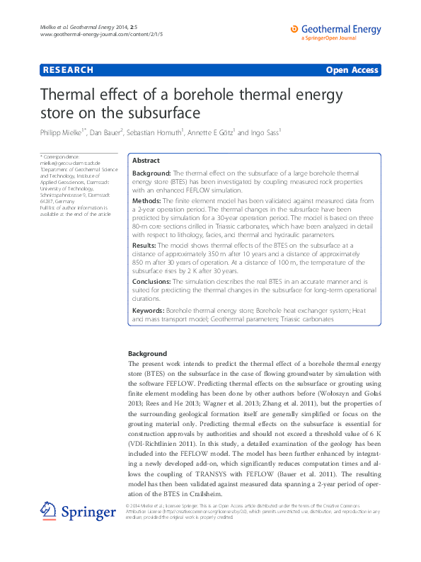 (PDF) Thermal effect of a borehole thermal energy store on the subsurface