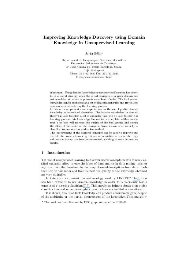 (PDF) Improving knowledge discovery using domain knowledge in unsupervised learning