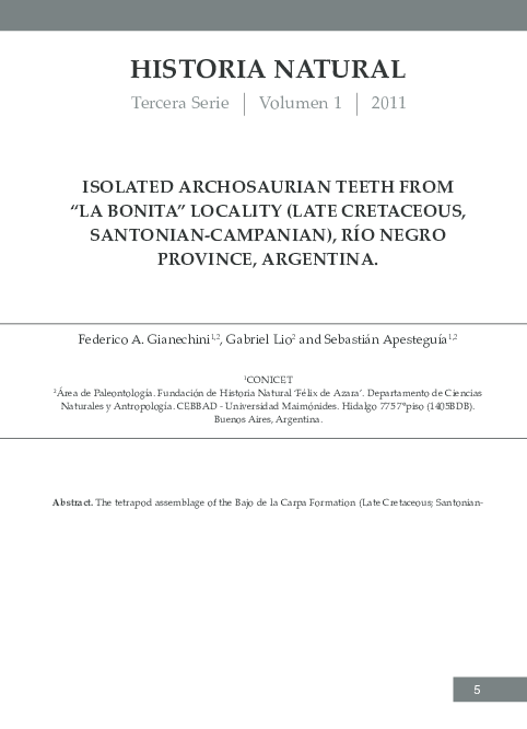 (PDF) Isolated archosaurian teeth from "La Bonita" locality (Late ...