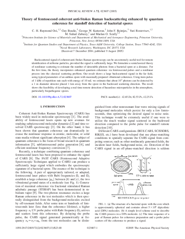 (PDF) Theory of femtosecond coherent anti-Stokes Raman scattering spectroscopy of gas-phase ...