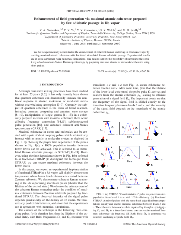(PDF) Enhancement of field generation via maximal atomic coherence ...