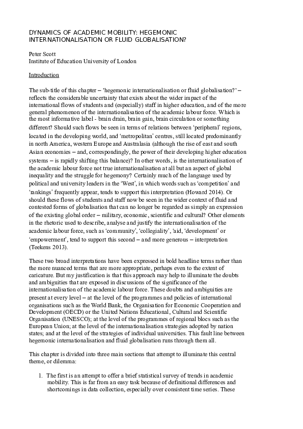 (DOC) Dynamics of Academic Mobility: Hegemonic Internationalisation or ...