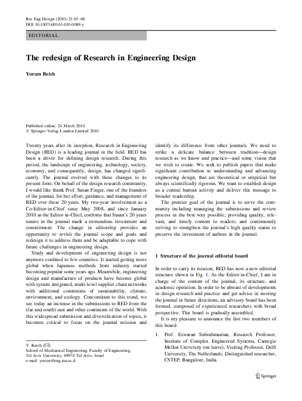 (PDF) The redesign of Research in Engineering Design