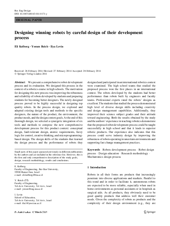 (PDF) Designing winning robots by careful design of their development ...