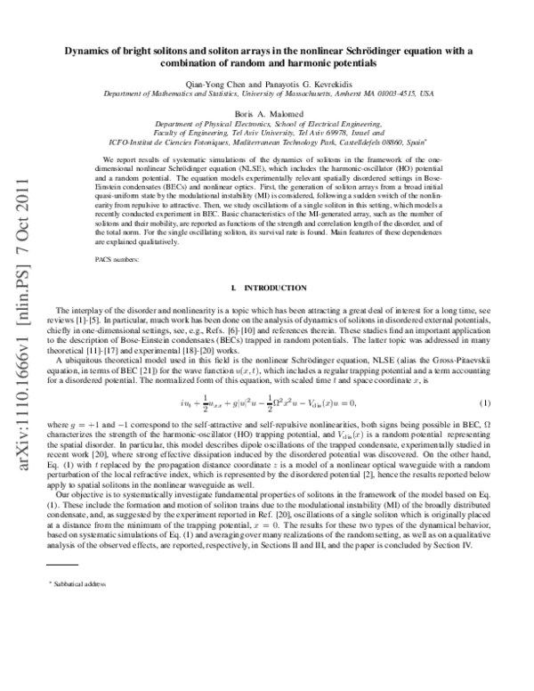 (PDF) Dynamics of bright solitons and soliton arrays in the nonlinear Schrödinger equation with ...