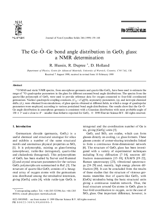(PDF) The Ge–Ô–Ge bond angle distribution in GeO2 glass: a NMR ...