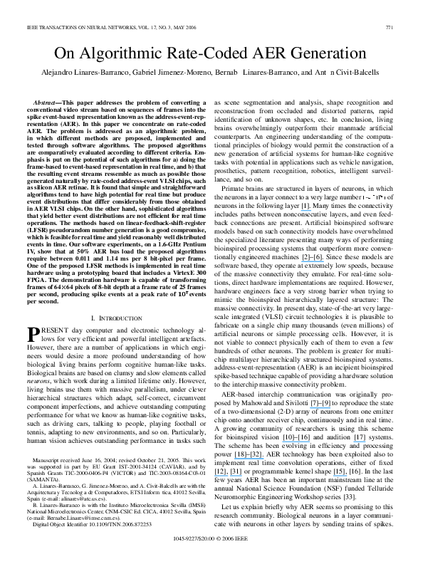 (PDF) On Algorithmic Rate-Coded AER Generation