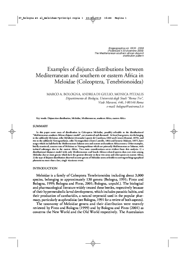 (PDF) Examples of disjunct distributions between Mediterranean and ...