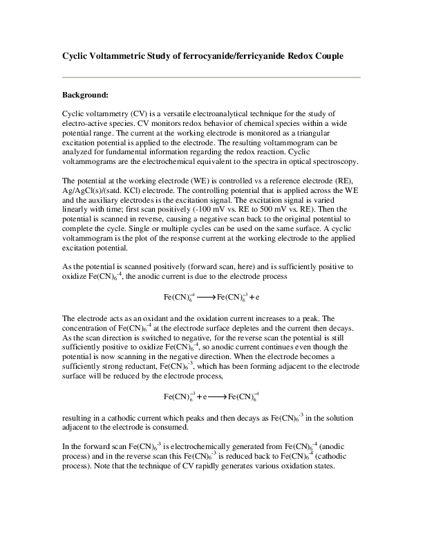 (PDF) Cyclic voltammetric study of ferrocyanide ferricyanide redox couple 2