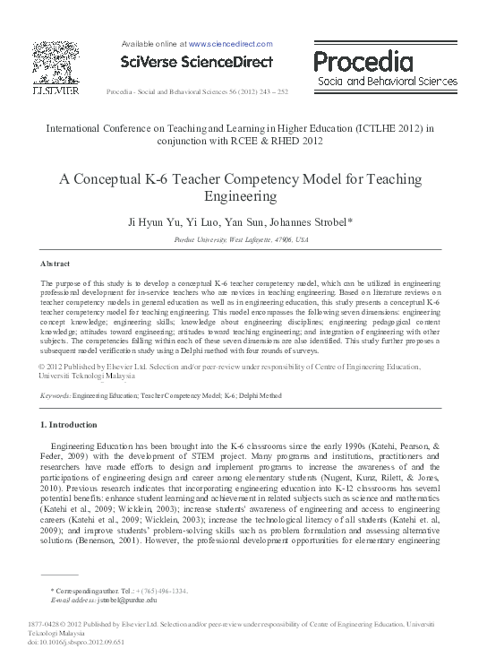(PDF) A Conceptual K-6 Teacher Competency Model for Teaching Engineering
