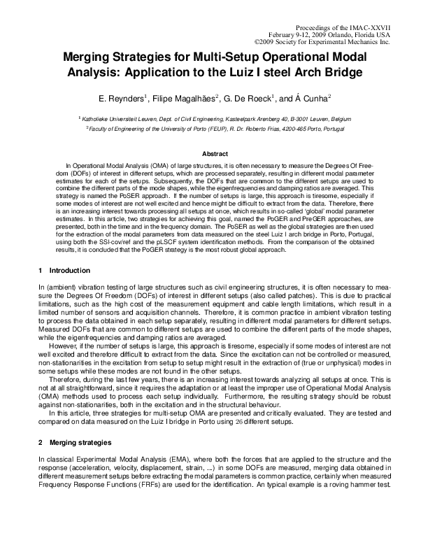 Pdf Merging Strategies For Multi Setup Operational Modal Analysis Application To The Luiz I