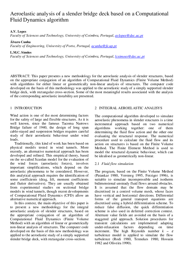 (PDF) Aeroelastic analysis of a slender bridge deck based on a Computational Fluid Dynamics ...