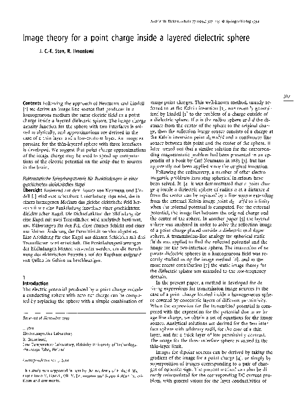 (PDF) Image theory for a point charge inside a layered dielectric sphere