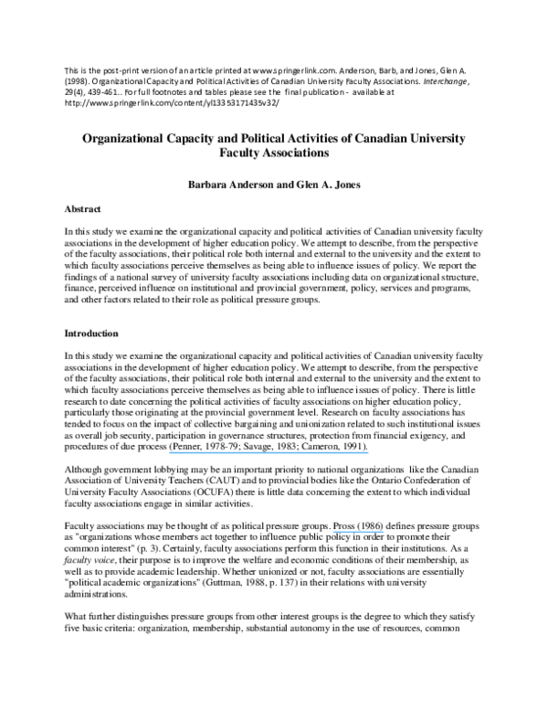 (PDF) Organizational capacity and political activities of Canadian ...