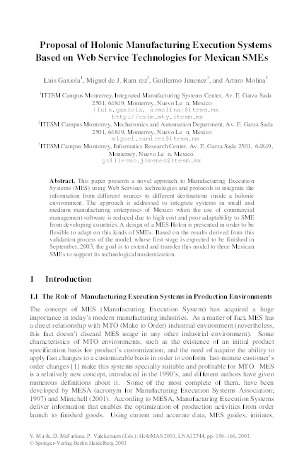 (PDF) Proposal of Holonic Manufacturing Execution Systems Based on Web ...