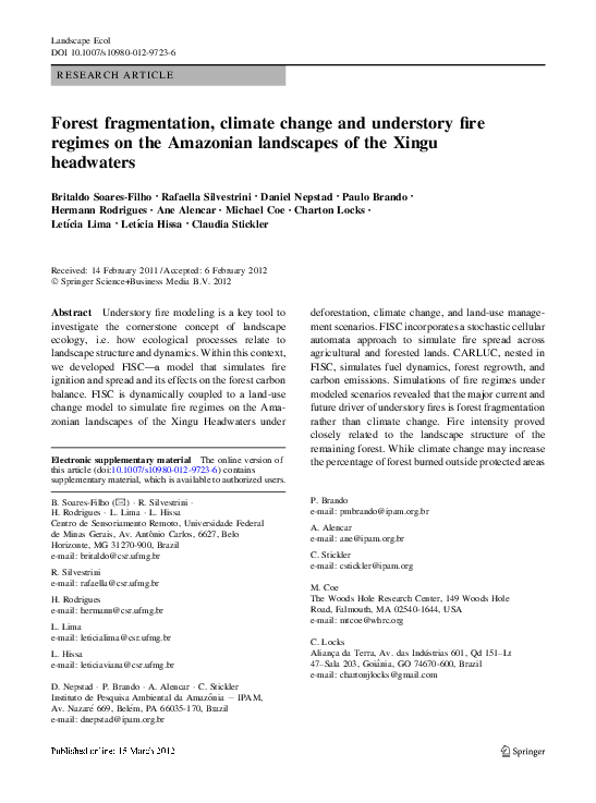 (PDF) Forest fragmentation, climate change and understory fire regimes ...