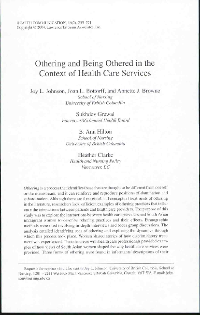 (PDF) Othering and Being Othered in the Context of Health Care Services