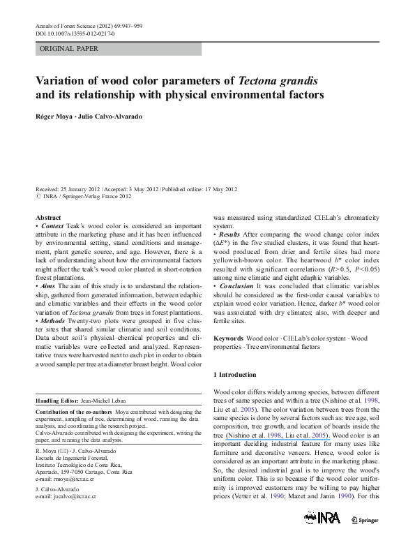 (PDF) Variation of wood color parameters of Tectona grandis and its ...