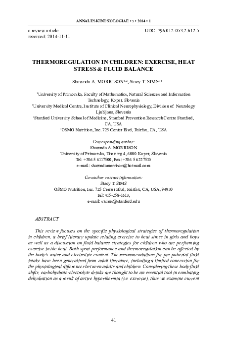 (PDF) THERMOREGULATION IN CHILDREN: EXERCISE, HEAT STRESS & FLUID BALANCE