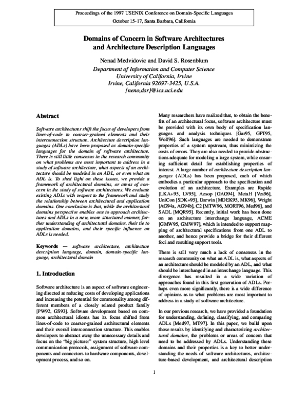 (PDF) Domains of concern in software architectures and architecture description languages