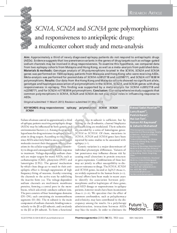 (PDF) SCN1A , SCN2A and SCN3A gene polymorphisms and responsiveness to ...