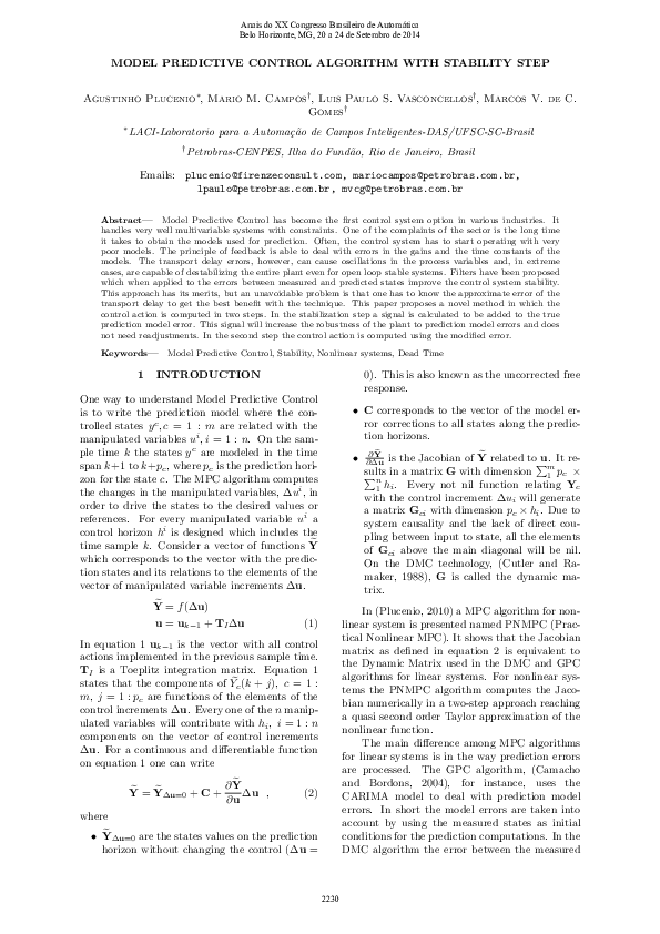(PDF) MODEL PREDICTIVE CONTROL ALGORITHM WITH STABILITY STEP