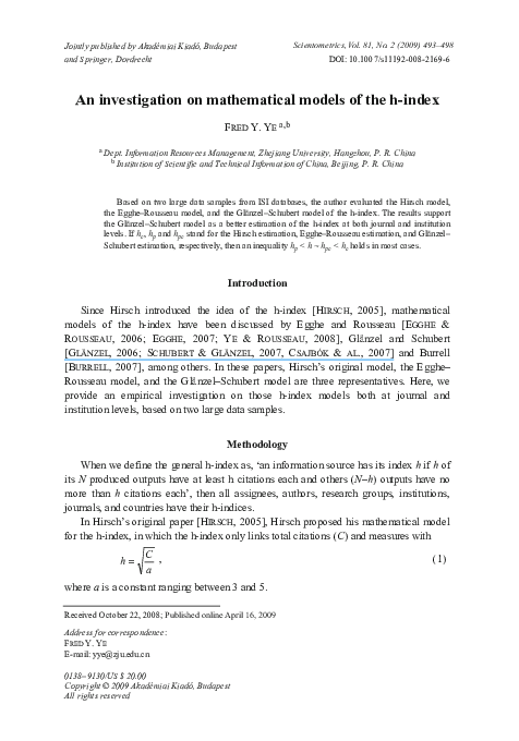 An investigation on mathematical models of the h-index