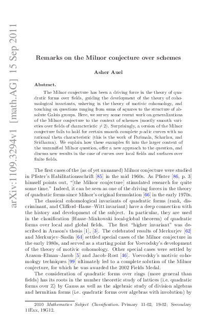 (PDF) Remarks on the Milnor conjecture over schemes