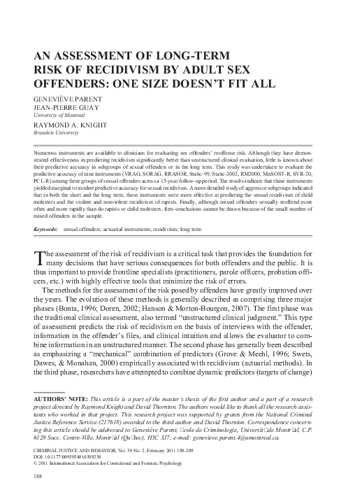 Pdf An Assessment Of Long Term Risk Of Recidivism By Adult Sex Offenders One Size Doesnt Fit All