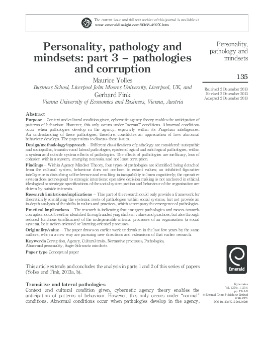 (PDF) Personality, pathology and mindsets: part 3–pathologies and ...